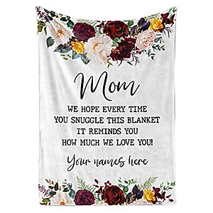 Personalized Mom Throw Blanket from Son or Daughter, Elegant Floral Pattern with Custom Name, Soft and Plush, Mother’s Day, Anniversary, Holiday, Christmas, or Birthday Gift, (Fleece 50x60)