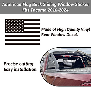 Zhizhong Rear Middle Window Decal Compatible with Toyota Tacoma 2016-2023, American Flag Back Center Sliding Window Glass Vinyl Sticker