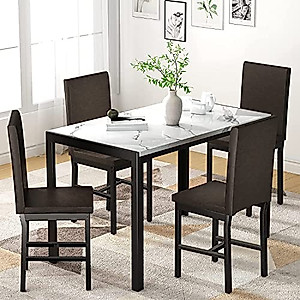tantohom Dining Table Set for 4, Modern Kitchen Table and Chairs for 4, 5 Pieces Dining Room Table Set with Upholstered PU Leather Chairs for Small Spaces, Apartment, Dinette, Home Furniture, White
