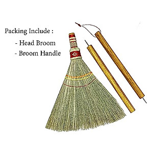 Handmade Whisk Sweeping Broom 39 Inch- Asian Straw Soft Broom for Indoor or Outdoor Sweeping, Wedding, Decorative Broom - Natural Whisk Sweeping Hand Handle Broom