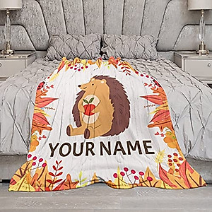 Personalized Hedgehog Blanket Gifts with Name - 50"x60" Cute Throw Blanket for Adults, Kids - Red Soft Plush Blankets for Bed, Couch, Sofa