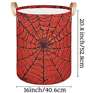 Gumuslen Red Spider Web Laundry Basket Collapsible Dirty Clothes Laundry Hamper Canvas Waterproof Storage Baskets Baby Toys Organizer Bin Kids Nursery Hamper for Bathroom Bedroom