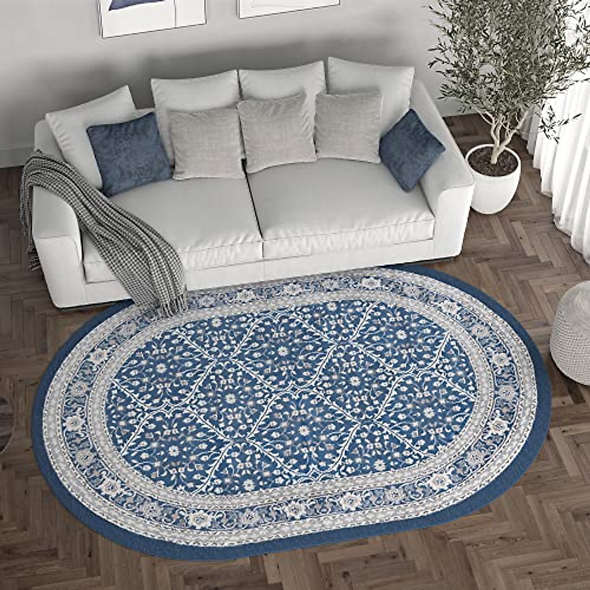 Beauregard Traditional Oriental Navy Oval Area Rug, 5' x 7' Oval