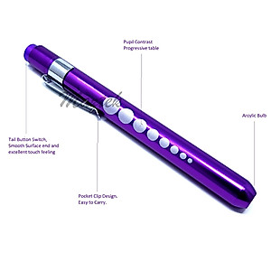 Penlight Reusable Medical Aluminum LED Pen Light with Pupil Gauge for Nurses Doctors Students with Pocket Clip (Purple)