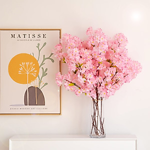 Tifuly 4Pcs Artificial Cherry Blossom Branches,42.52” Long Stems Fake Silk Flowers Bouquet Faux Cherry Flowers Arrangements for Party Office Home Wedding Decor（Pink）