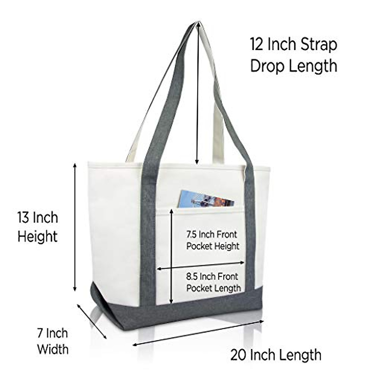 DALIX Heartbeat Embroidered Premium Cotton Canvas RN Nurse Tote Bag in Grey