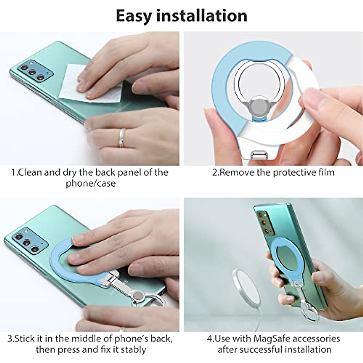 Nillkin Phone Grip (SnapGrip), Metal Phone Ring Holder Stand, Adjustable Kickstand, phone gripper for back of phone S22 Ultra, S22, S21, For iPhone 13, 13 Pro, 13 Mini, XS,12, 11,Pixel 6/6A (Sky Blue)