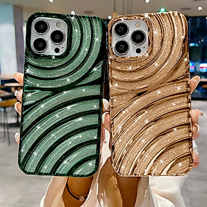 MGQILING Compatible with iPhone 13 Pro Max Case 6.7 Inch, Cute 3D Design Planting Water Ripple Case, Bling Sparkle Case for Women Girls, Soft Silicone Shockproof Camera Protective Back Cover-Gold