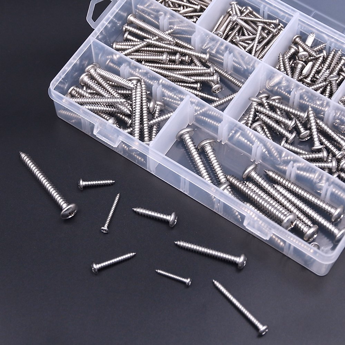 Hilitchi 275-Piece Stainless Steel Phillips Round Pan Head Self Tapping Screw Assortment Kit (Round Pan Head)
