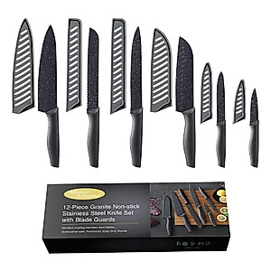 Marco Almond KYA39 Kitchen Knife Sets + KYA59 Titanium Coated Stainless Steel Long Handle Spoons