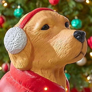 Christmas Lighted Blow Mold 30" Golden Retriever with Vest, Earmuffs & Mitts - 30 Inch Tall Pre-Lit LED Blow Molded Plastic for Indoor & Outdoor Home Door Yard Xmas Decoration​​​​​​