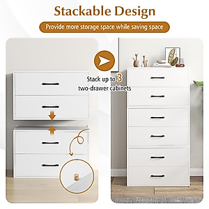 Giantex Dressers Stackable 2 Drawer Horizontal Organizer W/Handles Dresser Tower for Bedroom, Living Room, Office Supplies,Closet 2-Drawer Storage Cube (1, White)