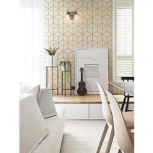 Peel and Stick Wallpaper Gold and White Contact Paper Geometric Wallpaper Self Adhesive Removable Wallpaper for Walls Covering Vinyl Rolls 118"x17.7"
