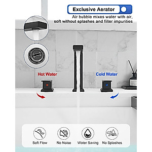 HEYMYTAP High Flow Bath Tub Faucet, Roman Bathtub Faucet Black Tub Faucet Set Solid Brass Soaking Tub Faucet 2 Handle Bathtub Faucets Deck Mount Quiet Longer Spout Reach 5.3 inch No Leaks