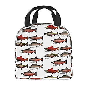 ASEELO Salmon Print Insulated Lunch Box Bag Portable Aluminum Foil Thickened Lunch Bag With Rice Tote Bag