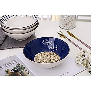 Porcelain Bowls Set of 4, Ceramic Salad Bowl, Large Serving Bowl for Desserts, Ramen, Pho, Noodles, 35 Ounce,8-inch Pho, Noodles, Asian dishes, Set of 4