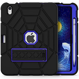 Grifobes Kids Case for iPad 10th Generation Case, for 2022 10.9 inch iPad 10 th Generation Case with Pnecil Holder & Stand, Heavy Duty Shockproof Rugged 10.9" 10 Gen Cover for Kids Boy (Black+Blue)