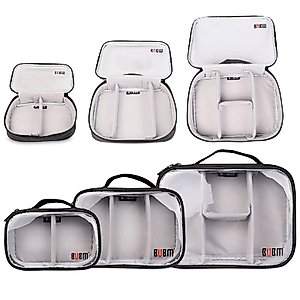 BUBM 3pcs Multi-Functional (S/M/L in One) Electronic Organizer Travel Gadgets Bag for Cables, External Flash Drive, Mouse, Memory Card, Power Bank - Clear