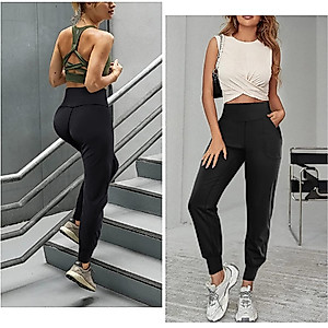 LEINIDINA Women’s Jogger Pants Active High Waisted Sweatpants with Pockets Tapered Casual Lounge Pants Loose Track Cuff Leggings (Black, X-Large)