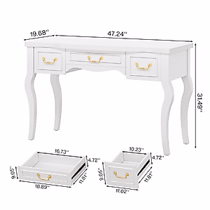 Tribesigns Computer Desk with 3 Drawers, 47-Inch White Home Office Desk with Storage, Antique Wooden Study Writing Table Workstation for Small Space