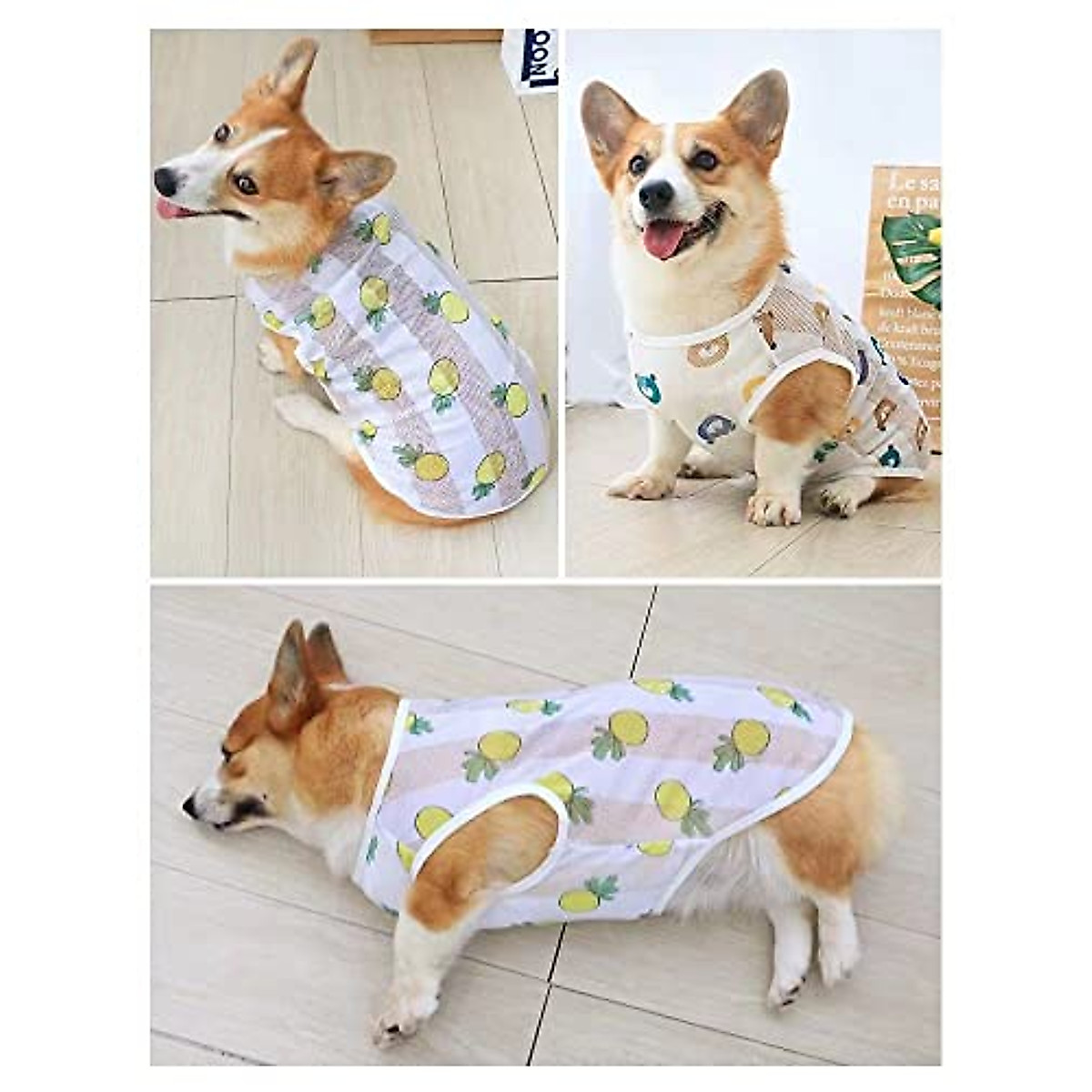 Dog Shirt Vest Lightweight Stretchy Dog T-Shirts Soft Cool Shirts Sleeveless Stripe Vests Breathable Clothes for Medium Large Dogs 2 Pack Bear + Pineapple