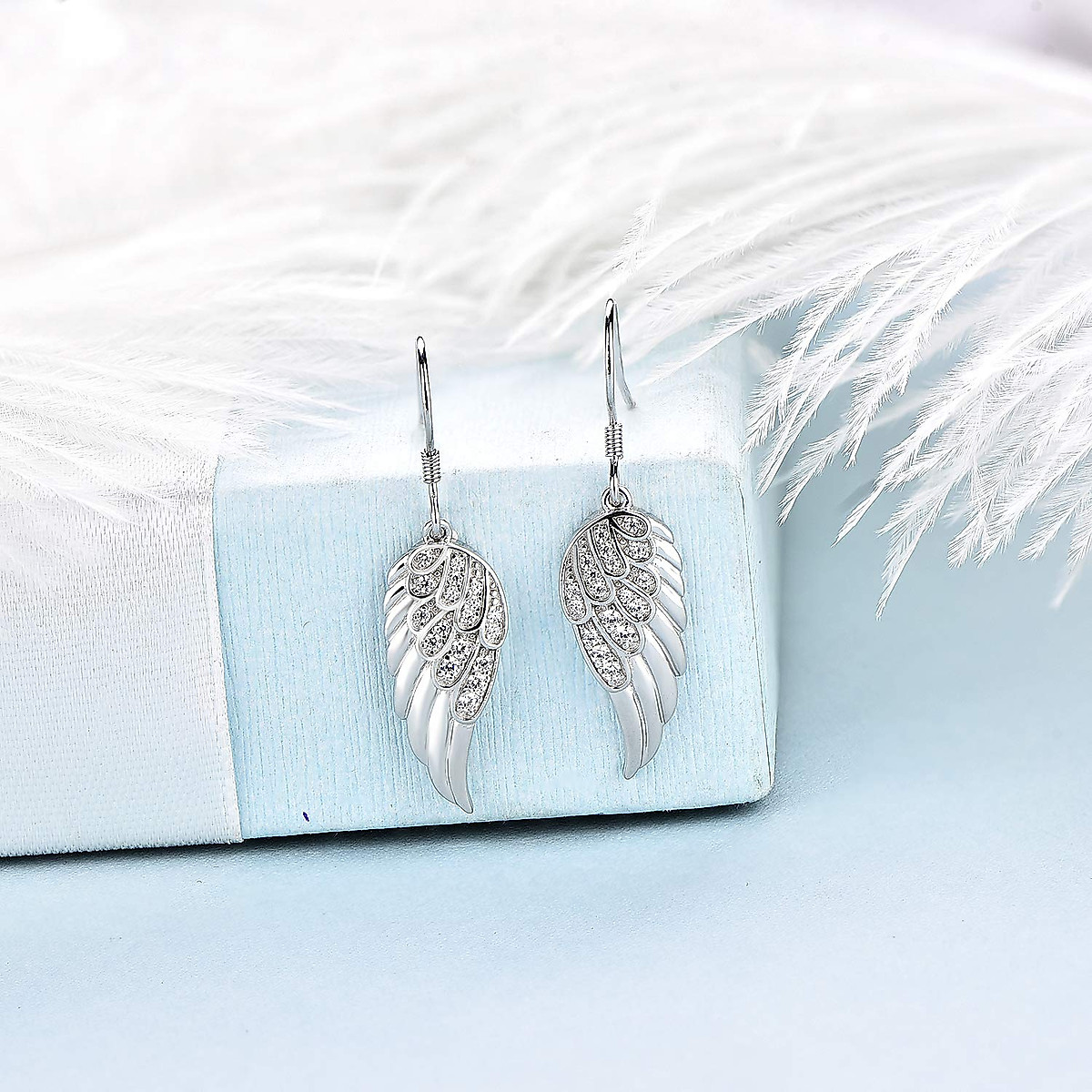 Starchenie Angel Wings Dangle Earrings for Women 925 Sterling Silver Cubic Zirconia