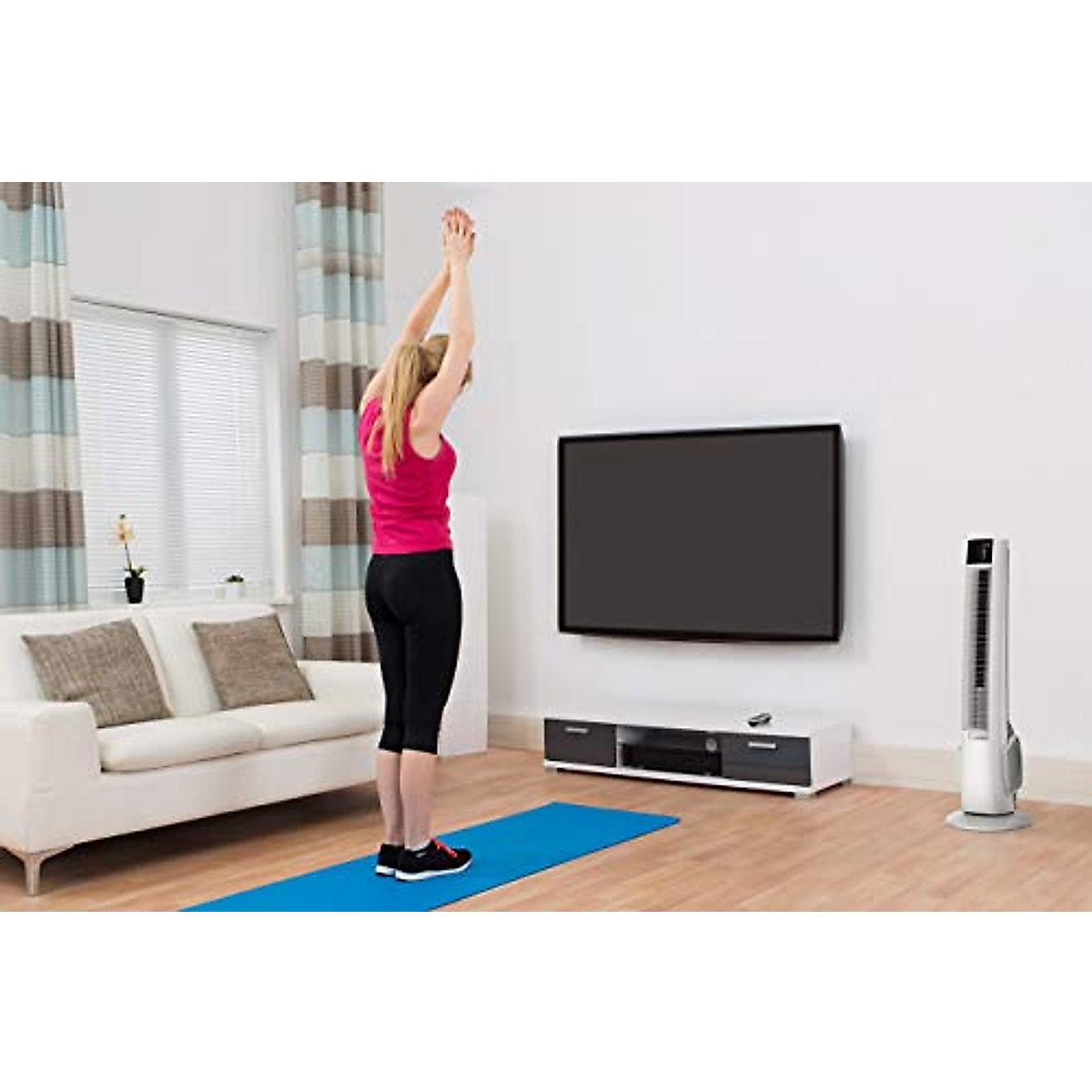 Lasko Oscillating Tower Fan, Remote Control, Timer, 4 Quiet Speeds, for Bedroom, Home Office and Kitchen, 38", White, T38400