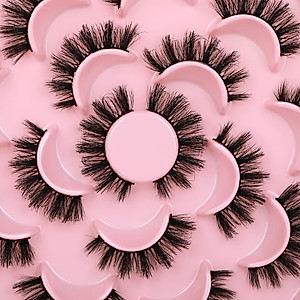 wiwoseo False Eyelashes Russian Strip Lashes Natural Wispy Fluffy 3D Effect D Curly Faux Mink Lashes Pack 16MM Crossing Fake Eyelashes 10 Pairs