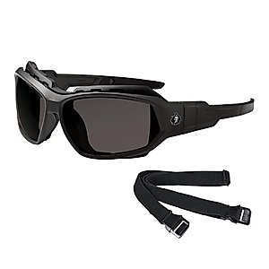 Ergodyne - 56033 Skullerz Loki Convertible Anti-Fog Safety Sunglasses, Smoke Lens- Includes Gasket and Strap to Convert to Goggle Anti-fog Smoke Lens, Black Frame