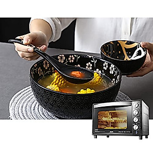 Spoons Silverware Household Large Soup Spoons Ceramic Rice Spoons Thickened Long Handle Spoons Restaurants Serving Soup Spoons Spoon Set (Color : A)