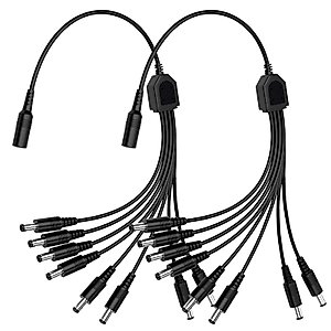 ANLINK 2Pack DC 1 Female to 8 Male 5.5mm*2.1mm Output Power Splitter Cable, 1 to 8 Way Y Splitter Adapter Wire for CCTV Security Cameras, Router, LED Light Strip and More (2 Pack,8 Way)