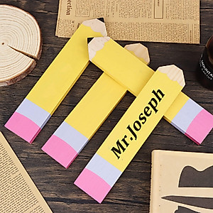 7 Pcs Personalized Pencil Teacher Name Plates and Letter Alphabet Number Template Large Teacher Appreciation Presents Blank Wooden Shaped Plaque Desk Sign Back to School Classroom Decor