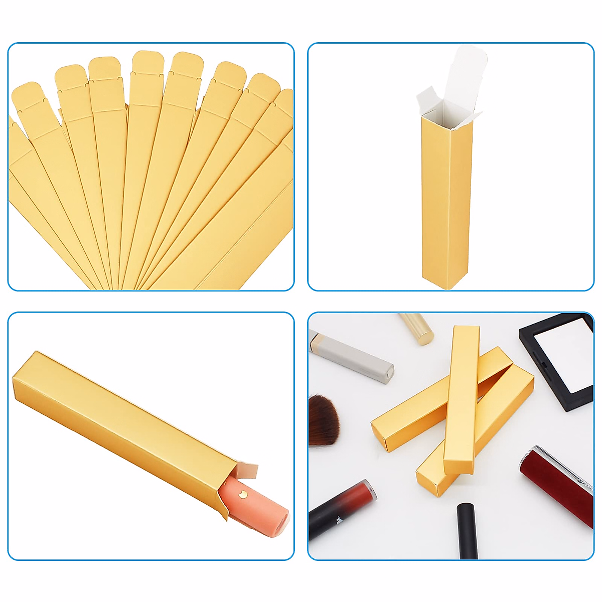 Lip Gloss Packaging,Empty Paper Boxes for Lipgloss Packaging Lip Gloss Boxes,Mascara Wand Tube Boxes Long Gold Lipgloss Case,Foldable Sample Wrapping DIY Makeup Organzier Storage(50PCS 4.7x0.8x0.8)