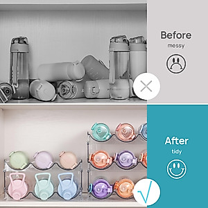 Vtopmart Stackable Water Bottle Organizer Holder, 4 Pack Clear Plastic Cup Storage Rack for Pantry Kitchen Cabinet Cupboard Countertop Organization and Storage, Hold 12 Bottles