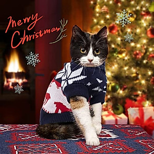 Rypet 2 Packs Cat Christmas Sweater - Puppy Christmas Sweater Pet Turtleneck Knitwear with Reindeer Santa Claus Pattern Sweaters for Kitten and Small Dogs (X-Large (Pack of 2))