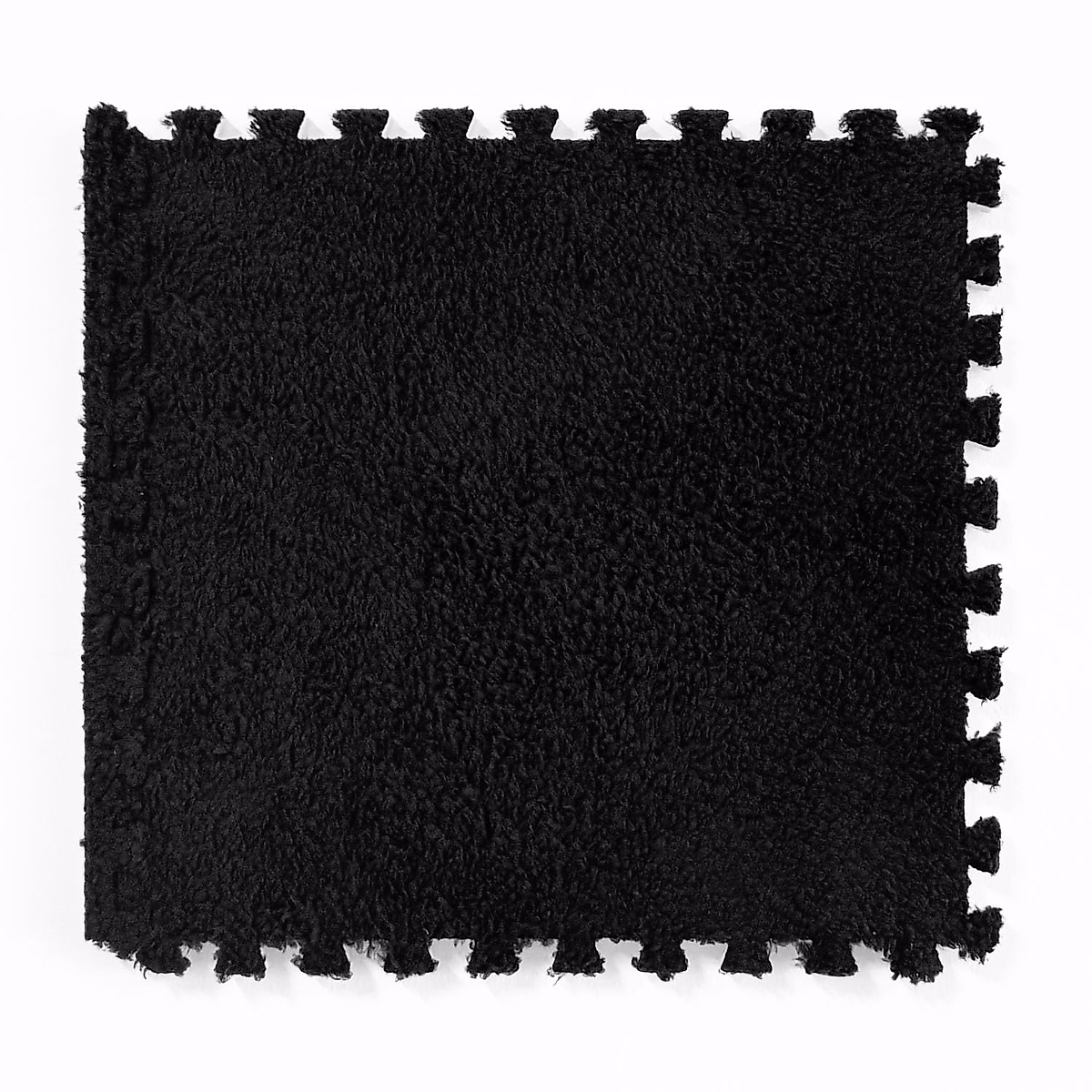 12 Pcs Shaggy Interlocking Foam Carpet Tiles - 12" x 12", 12 Sq,Ft Kids Carpet Squares Protective Floor Mats Crawling Exercise Area Rugs for Children Room, Home or Classroom Use, Black