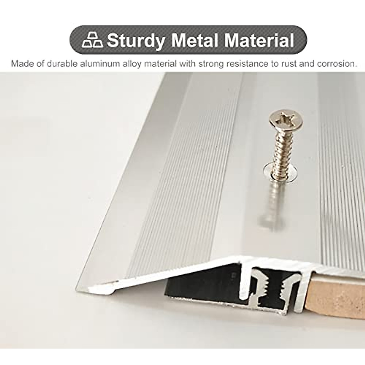 Transition Strip Silver Transition Threshold Strip, Carpet to Wood Non-Slip Floor Edging Trim, Thickening Door Edge Cover with Base & Screws, Easy to Cut