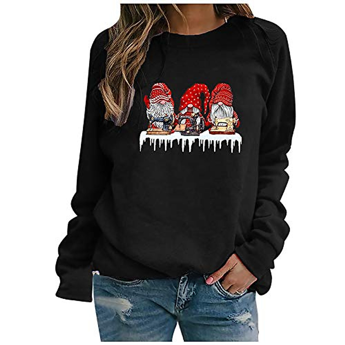 Dosoop Women's Christmas Crewneck Long Sleeve Sweatshirts Casual Loose Fit Faceless Doll Graphic Pullovers Tops Tee Shirts