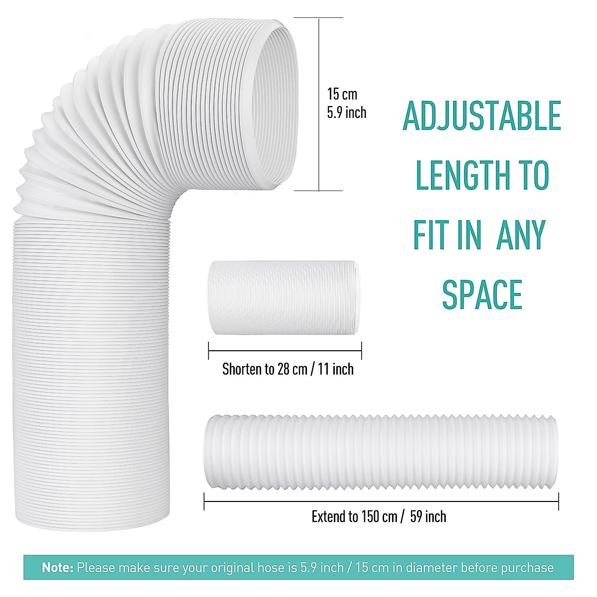 AGPTEK Exhaust Hose for Portable Air Conditioner, 5.9 Inch Diameter AC Vent Hose, Replacement for 5.9 inch Exhaust Vent Tube - Clockwise Thread, 59 Length