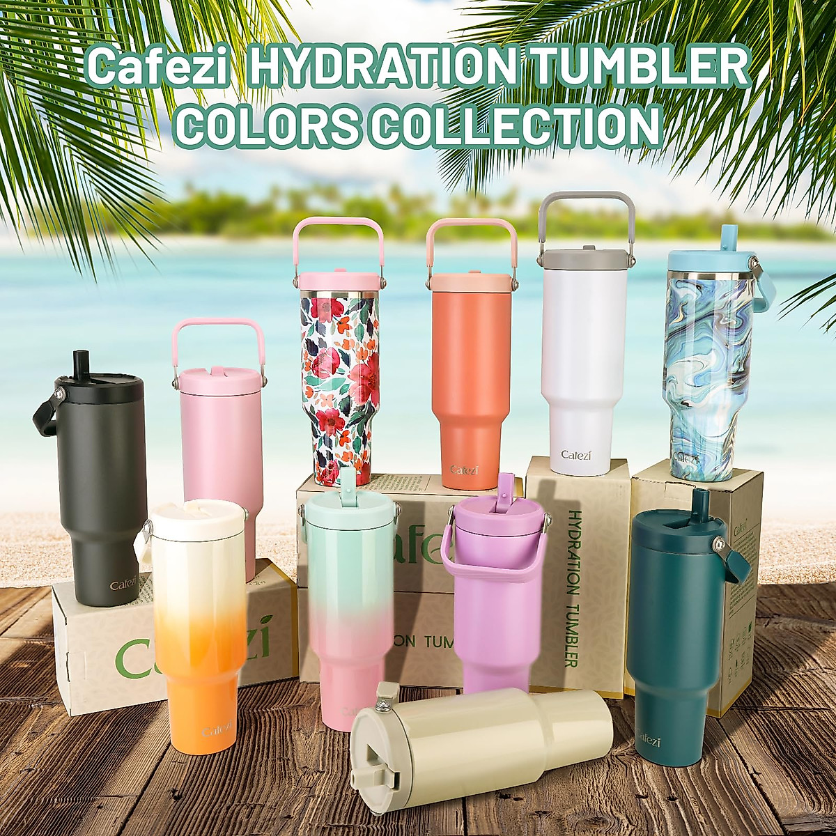 Cafezi 40 oz Tumbler with Lid and Straw, Stainless Steel Vacuum Insulated Tumblers with Flip Straw and Top Handle, Reusable Insulated Water Bottle for Home, Office, Leakproof, Fit in Cup Holder