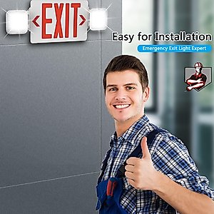 Exit Signs with Emergency Lights, Red LED Two Adjustable Head Emergency Exit Light with Backup Battery, AC 120V/277V, ABS Fire Resistant, UL Listed (2Pack)
