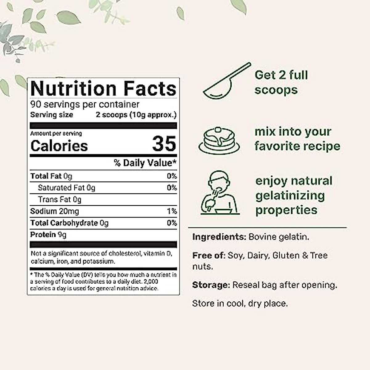 Beef Gelatin Powder | Grass Fed, 2lbs | Unflavored Thickening Agent, Pasture Raised Source, Rich in Natural Protein | Great for Cooking & Baking | Non-GMO