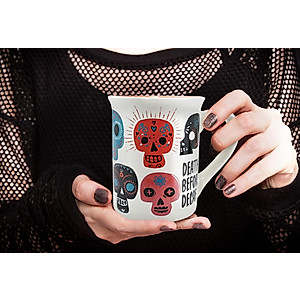 Enesco Our Name is Mud Halloween Sugar Skull Death Before Decaf Coffee Mug, 16 Ounce, Multicolor