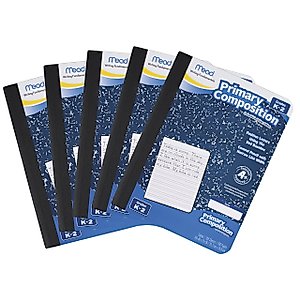 Mead Composition Books/Notebooks, Primary, Grades K-2, Wide Ruled Paper, 100 Sheets, 5 Pack (72900)