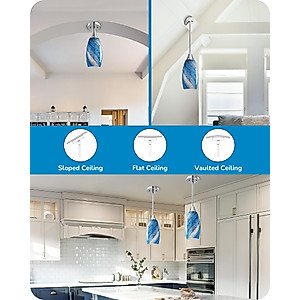 EDISHINE Pendant Light Fixtures, Handcrafted Art Glass Hanging Light with Brushed Nickel Finished, E26 Socket, Adjustable Cord Glass Pendant Light for Kitchen, Bathroom, Hallway, Bar