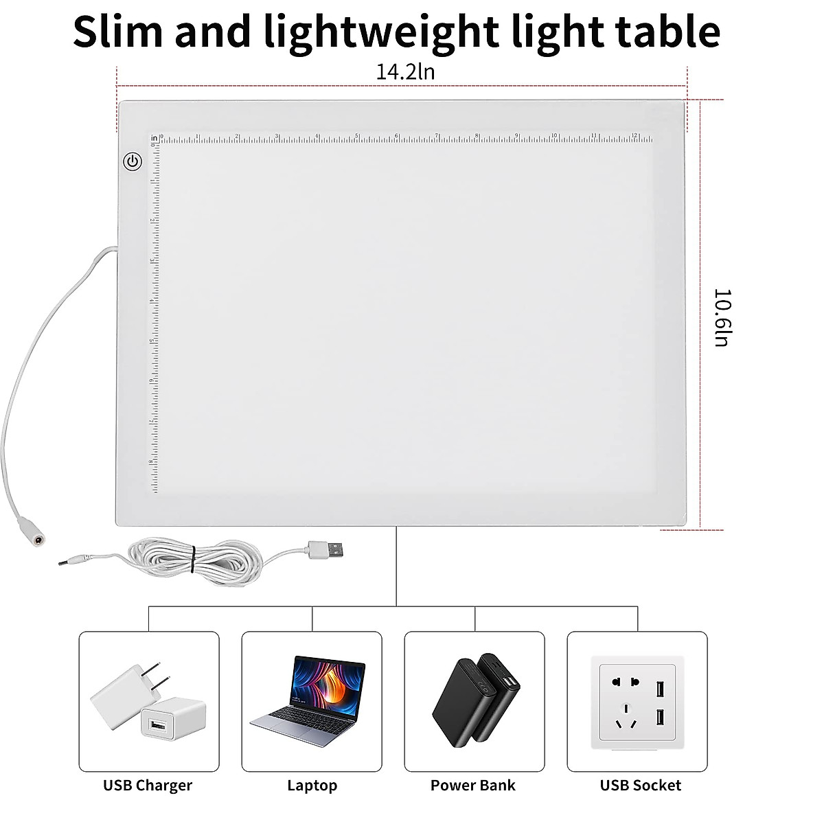 YINGWOND B4 Artist Tracing Light Box Board with Internal Cord, 14.2 * 10.6 in, 3 Levels of Brightness, Ultra-Thin 8000LUX Light Pad for Diamond Painting Weeding Vinyl