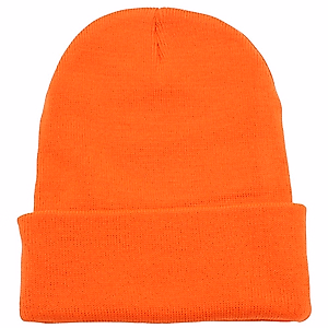 Top Level Unisex Cuffed Plain Skull Beanie Toboggan Knit Hat/Cap, Orange