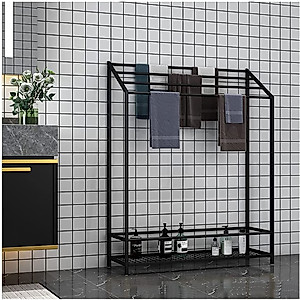 Standing Towel Rack, Metal Freestanding Towel Rack with Bottom Rack 4 Tier Towel Rack Floor Storage Rack for Swimming Pool, Kitchen, Restroom (Color : Black, Size : 70 * 25 * 120cm)