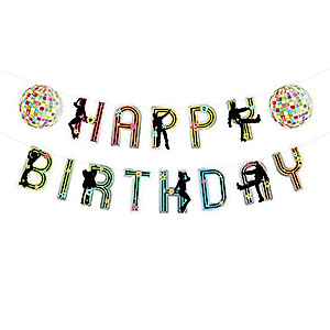 Disco Happy Birthday Banner for Disco Theme Birthday Party Decoration, 70s Theme Disco Fever Dancers Party Bunting Supply, 1970s Disco Party Decoration