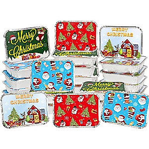WorldBazaar Christmas Aluminum Food Containers with Lids Christmas Leftover Containers with Lids 36 PCS Disposable Santa Goodie Sacks Containers Christmas Winter Party Favors